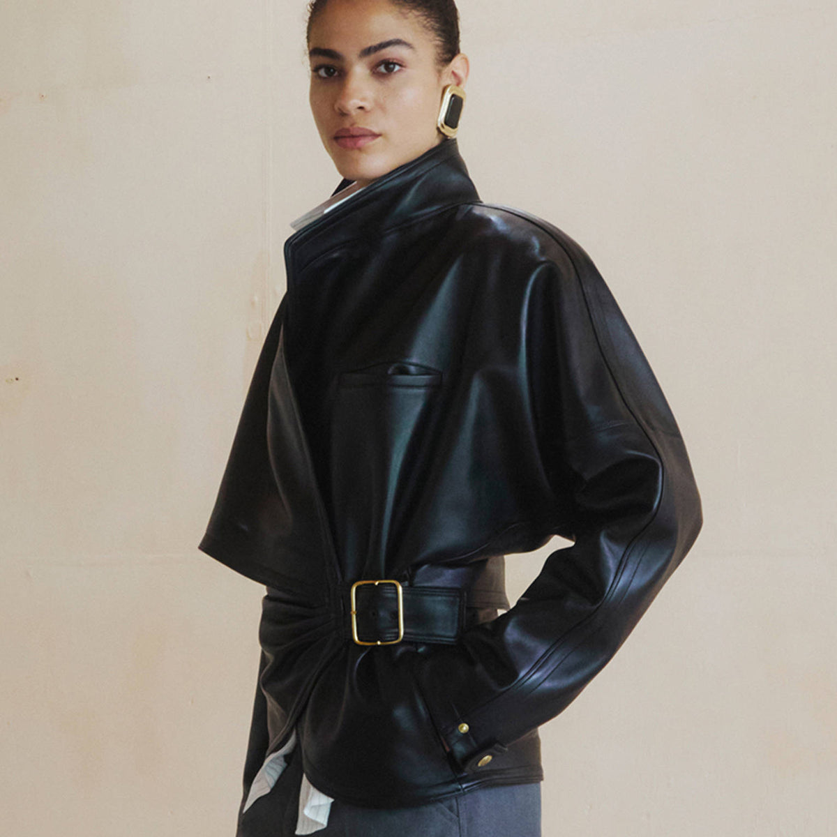 DARKPARK | JACKETS | CINDY - PLONGE NAPPA LEATHER CONTOUR JACKET